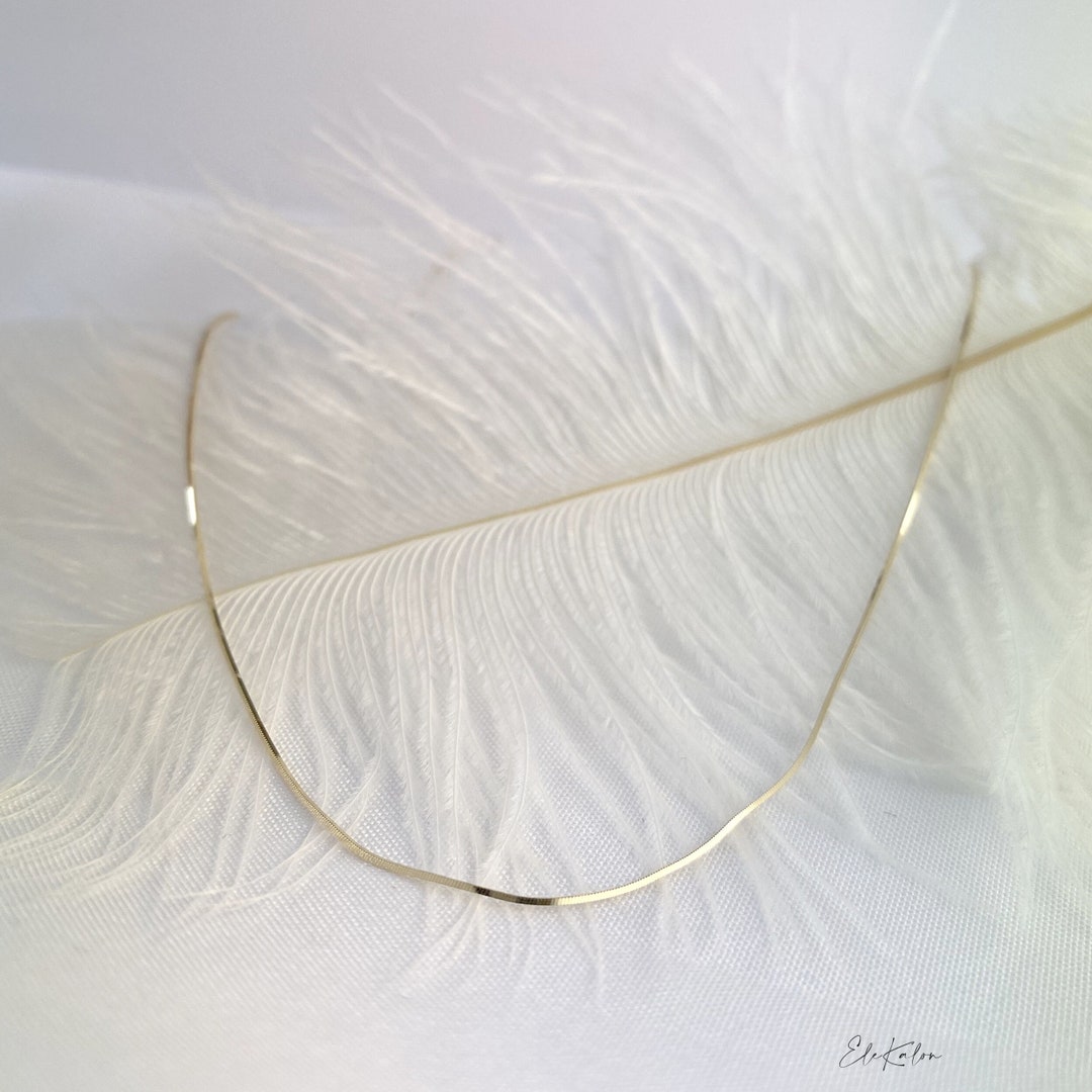 14K Solid Yellow Gold Snake Chain Necklace - Dainty Layering Chain (0 ...