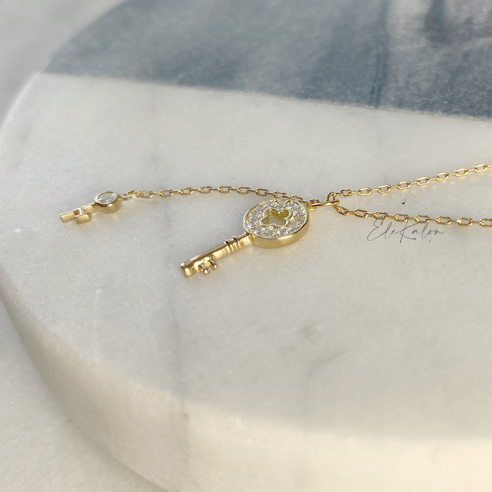 14K Solid Gold key necklace key pendant key charm necklace | Etsy