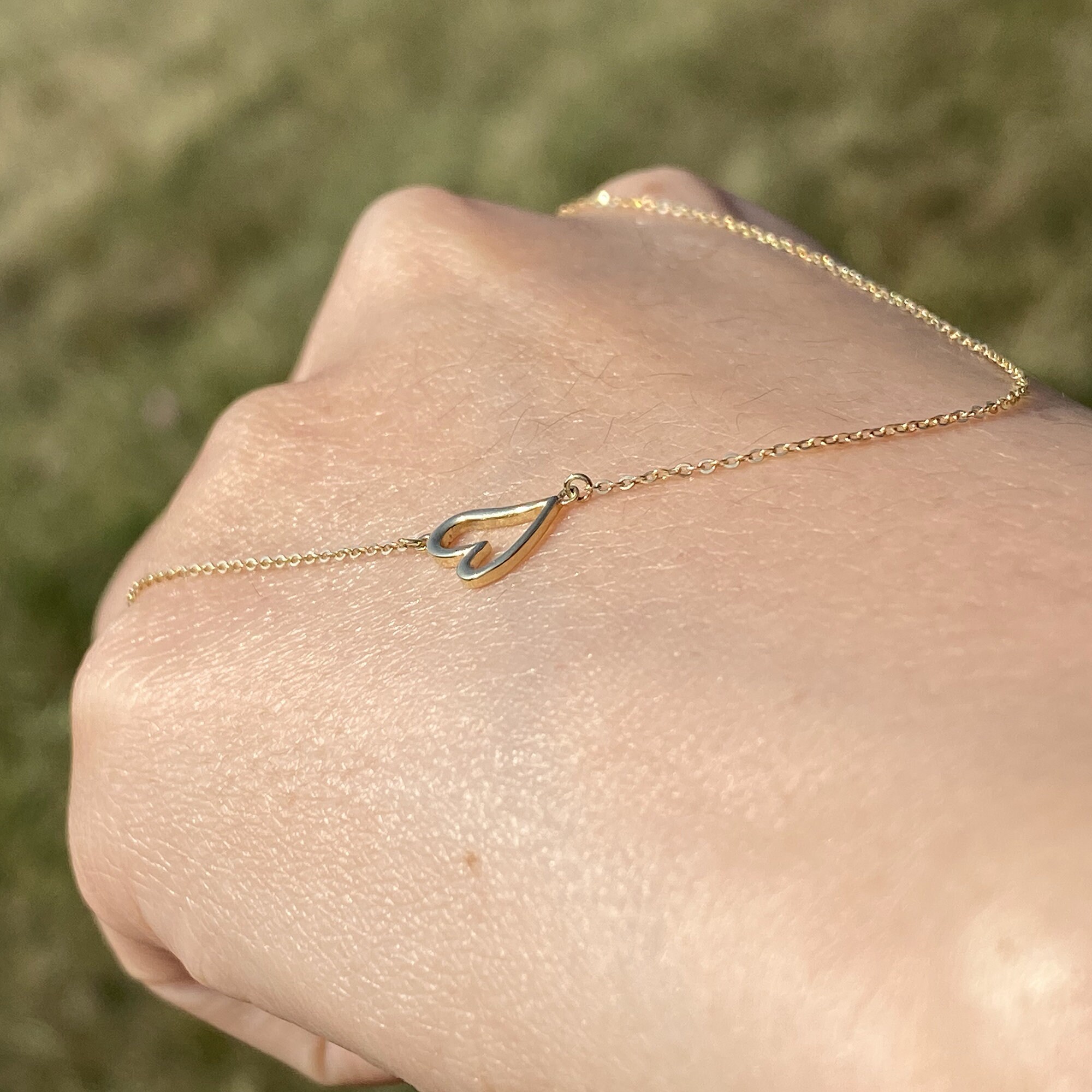 14K Solid Gold Sideways Heart Necklace Gold Side Heart | Etsy