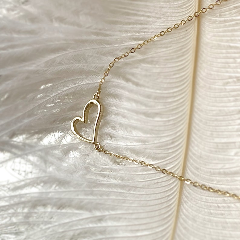 14K Solid Gold Sideways Heart Necklace Gold Side Heart | Etsy
