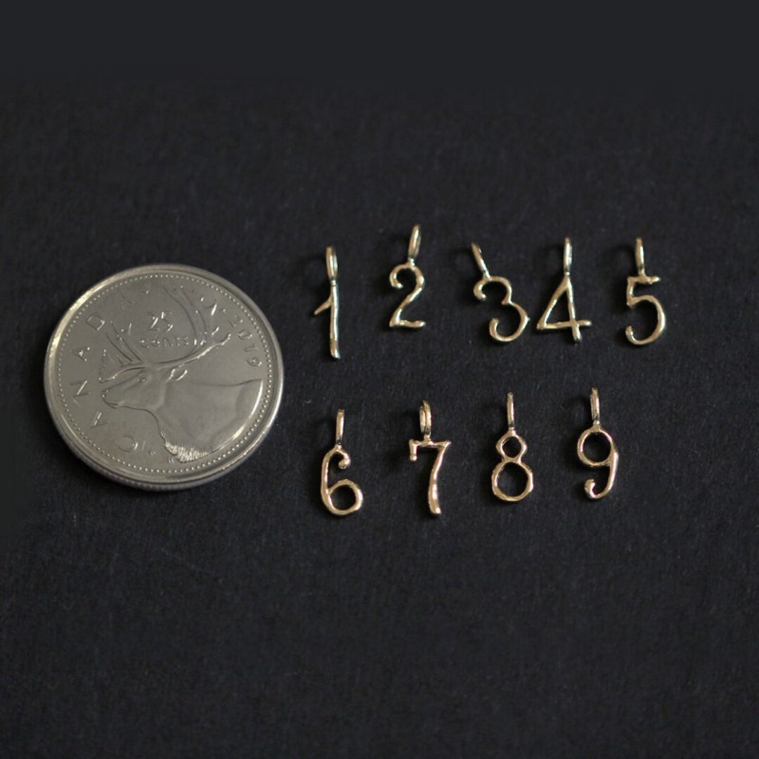 14K Solid Gold Number Pendant, Number Charm Pendant, Memorial Jewelry ...