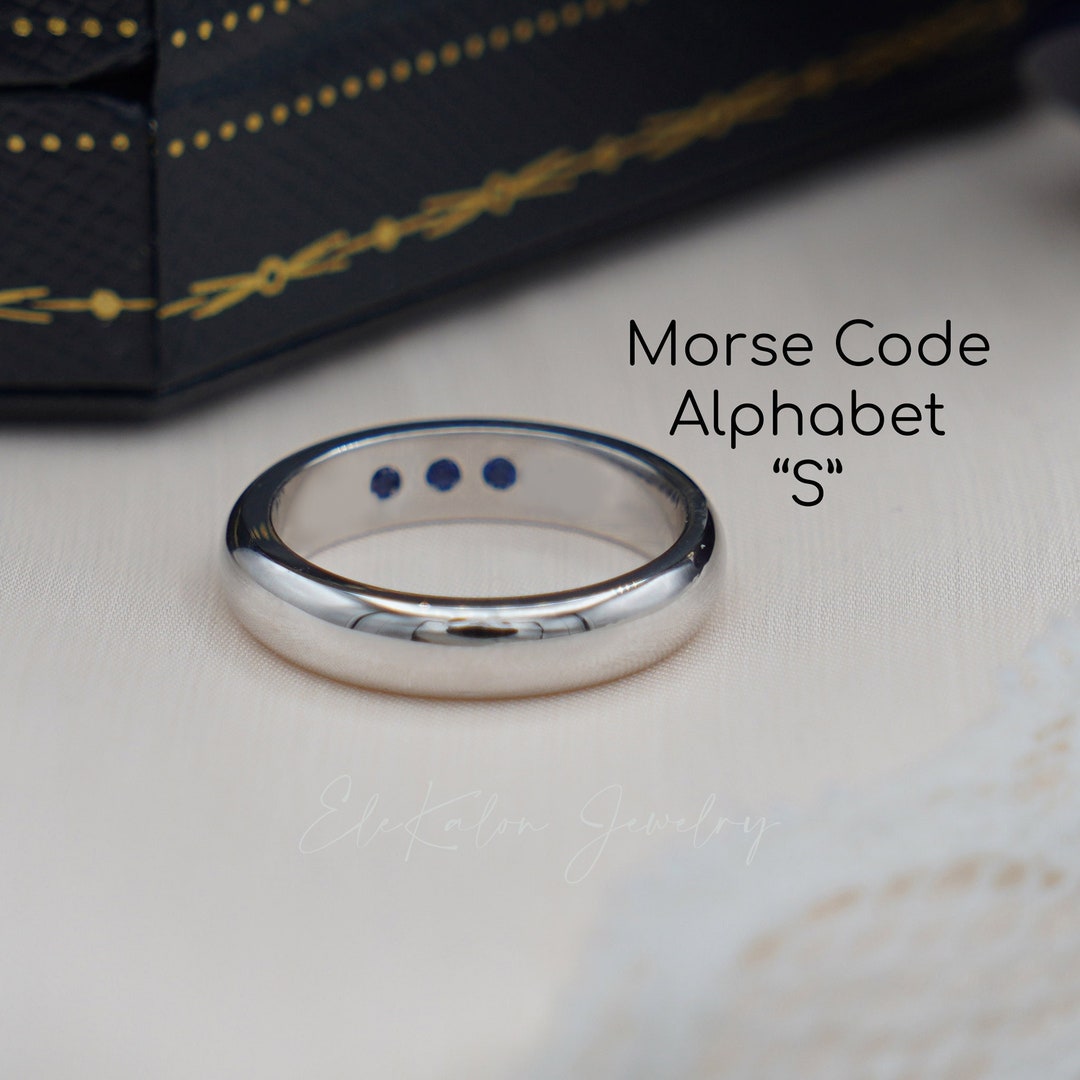 14K Solid Gold Custom Morse Code Wedding Band, Custom Hidden Initial ...