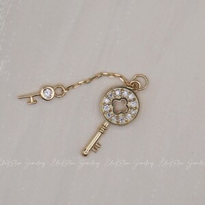 14K Solid Gold Diamond Key Pendant Necklace: Dainty Double Key Charm - Etsy