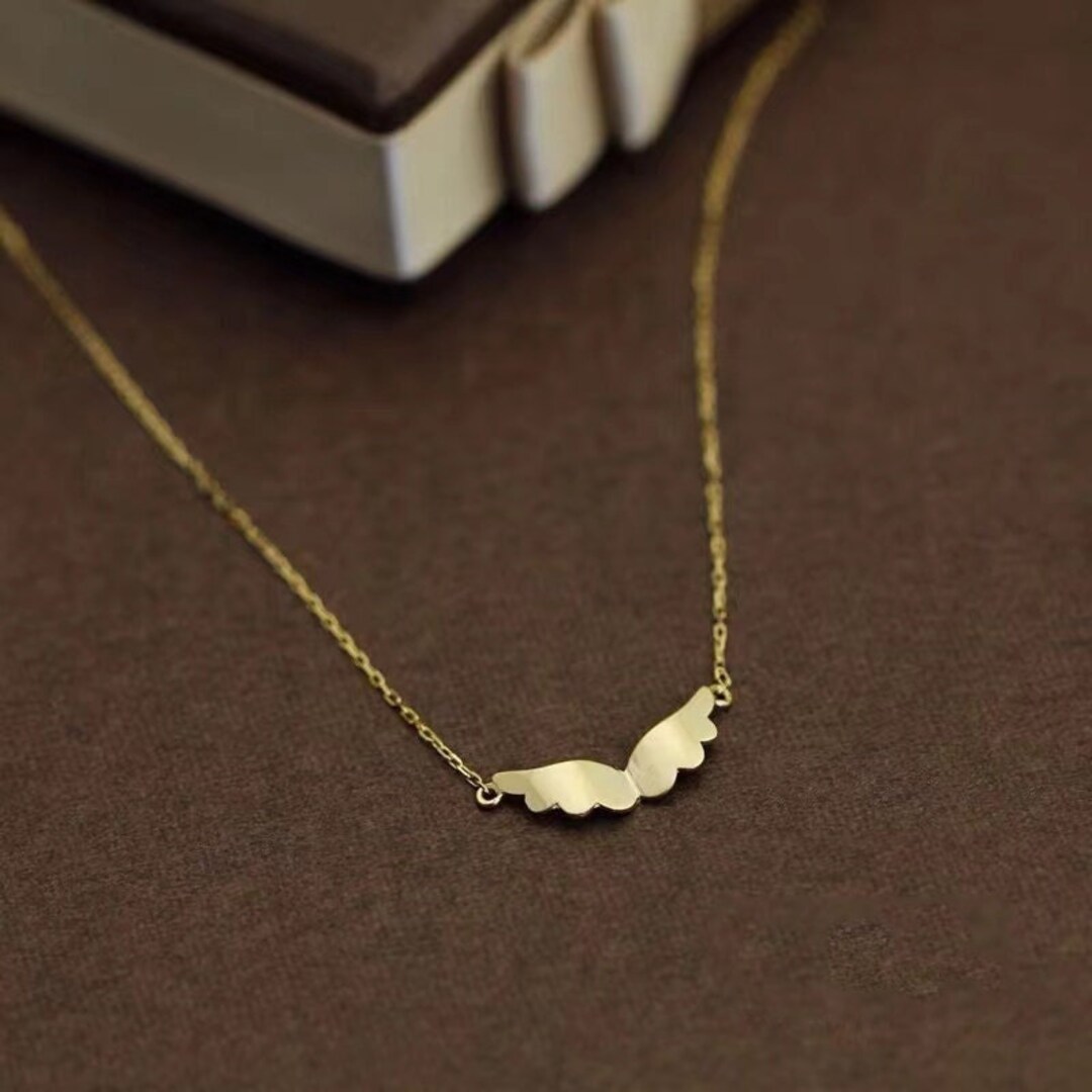 14K Solid Gold Wing Necklace, Angel Wing Necklace, Layered Necklace ...