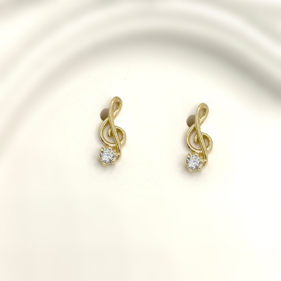 14K Solid Gold Music Note Studs, Music Note Earrings, Music Jewelry ...
