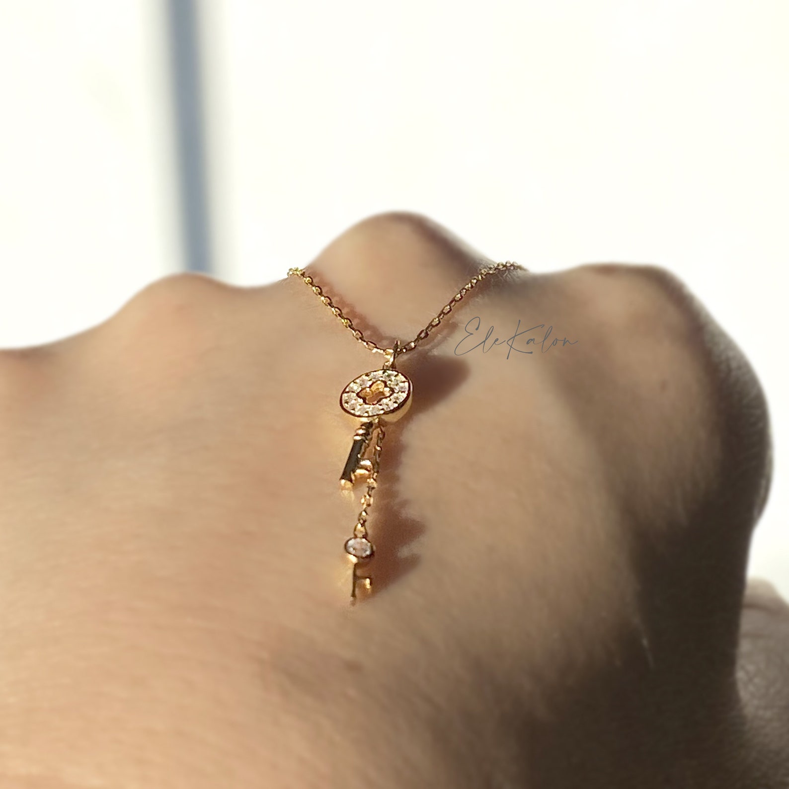 14K Solid Gold key necklace key pendant key charm necklace | Etsy