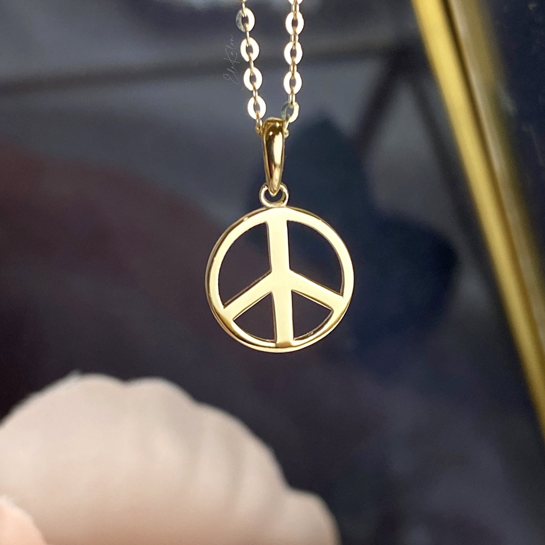 14K Gold Peace Sign Necklace, Peace Sign Pendant, Layering Necklace ...