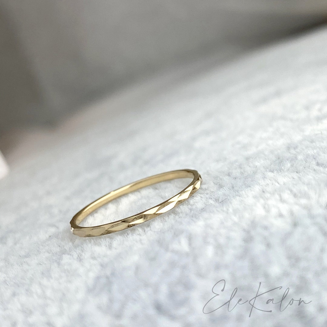 14K Gold Diamond Cut Ring, Textured Ring, Sparkle Ring, Faceted Ring ...