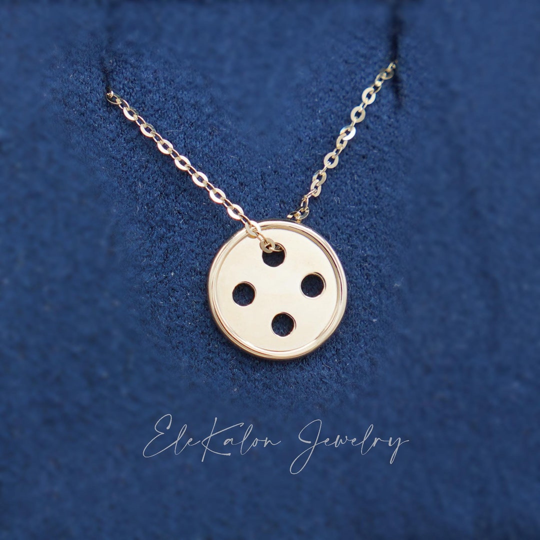 14K Solid Gold Button Pendant Necklace: Lucky Sewing Jewelry - Etsy