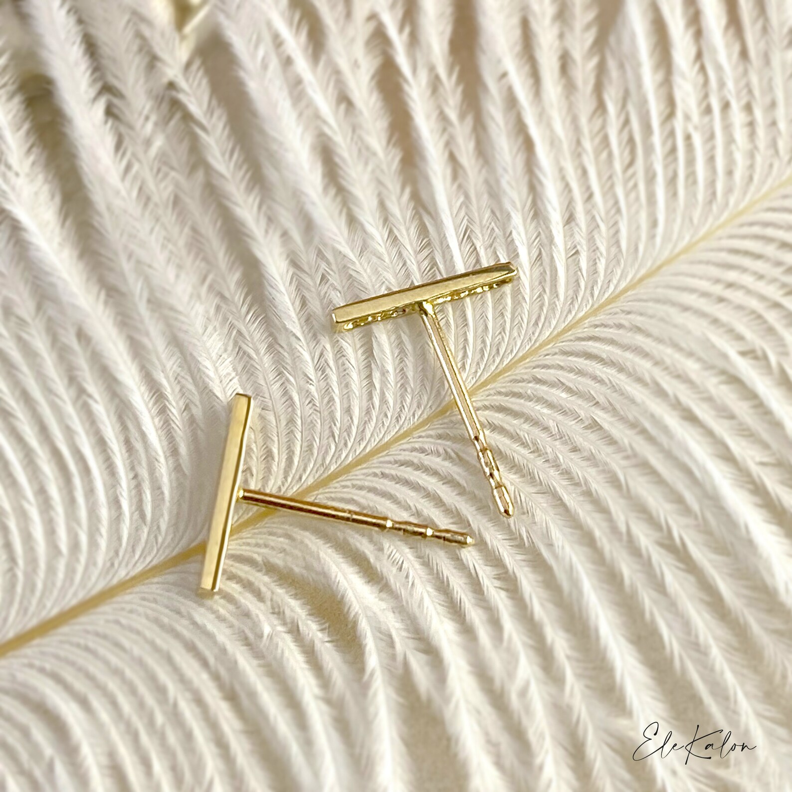 Gold Bar Stud Earrings 10k Solid Gold Bar Earrings T Bar - Etsy