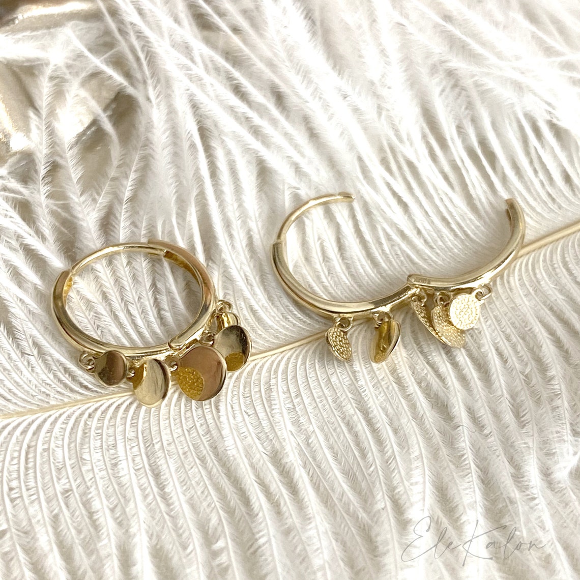 14K Solid Gold Coin Earrings Dangle Earrings Charm Earrings - Etsy
