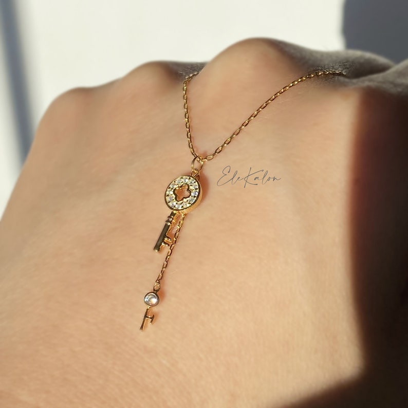 14K Solid Gold Key Necklace Key Pendant Key Charm Necklace - Etsy