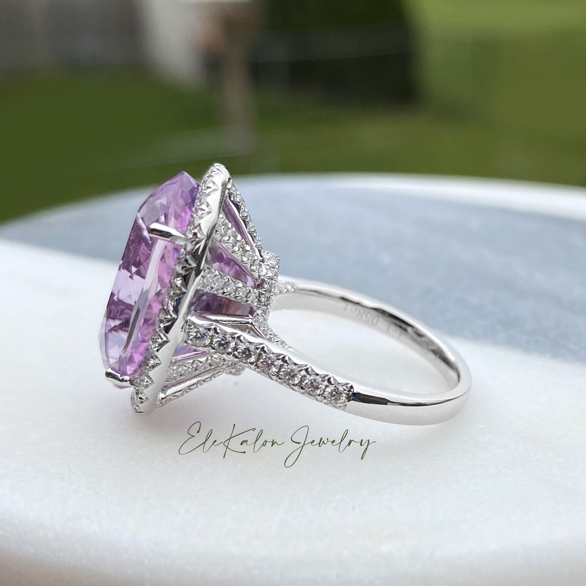 18K Gold Kunzite Ring 13.58ct Kunzite and Diamond Ring OOAK - Etsy