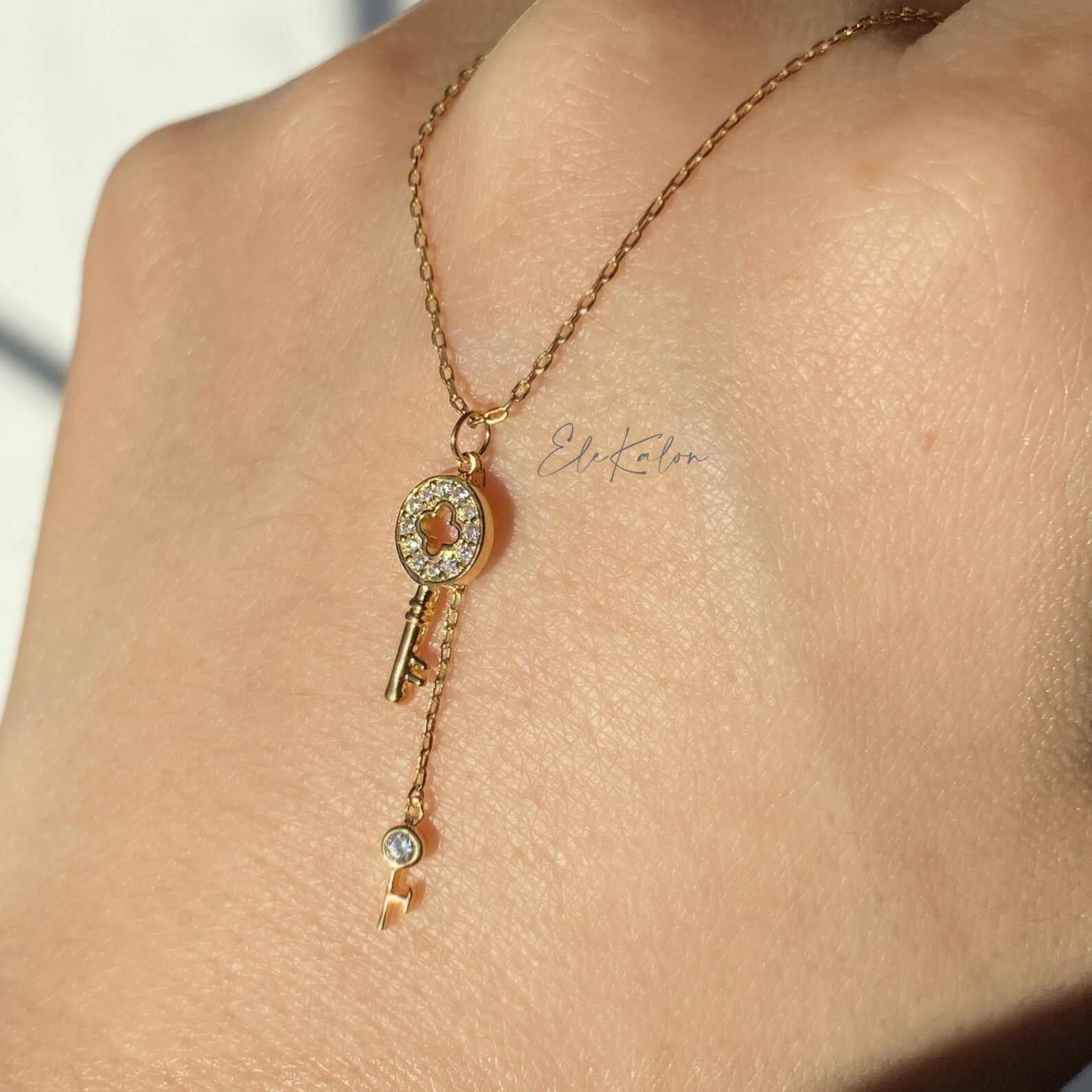 14K Solid Gold key necklace key pendant key charm necklace | Etsy