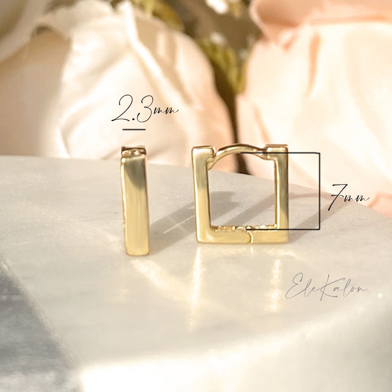 10K Solid Gold Hoop Earrings Square Hoop Earrings Geometric - Etsy