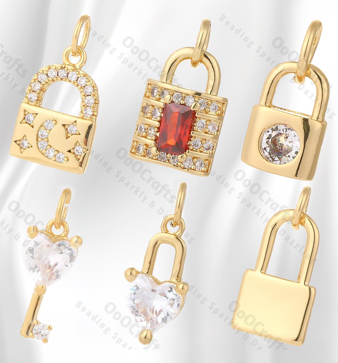CZ Micro Pave Brass Key Lock Charm - Etsy