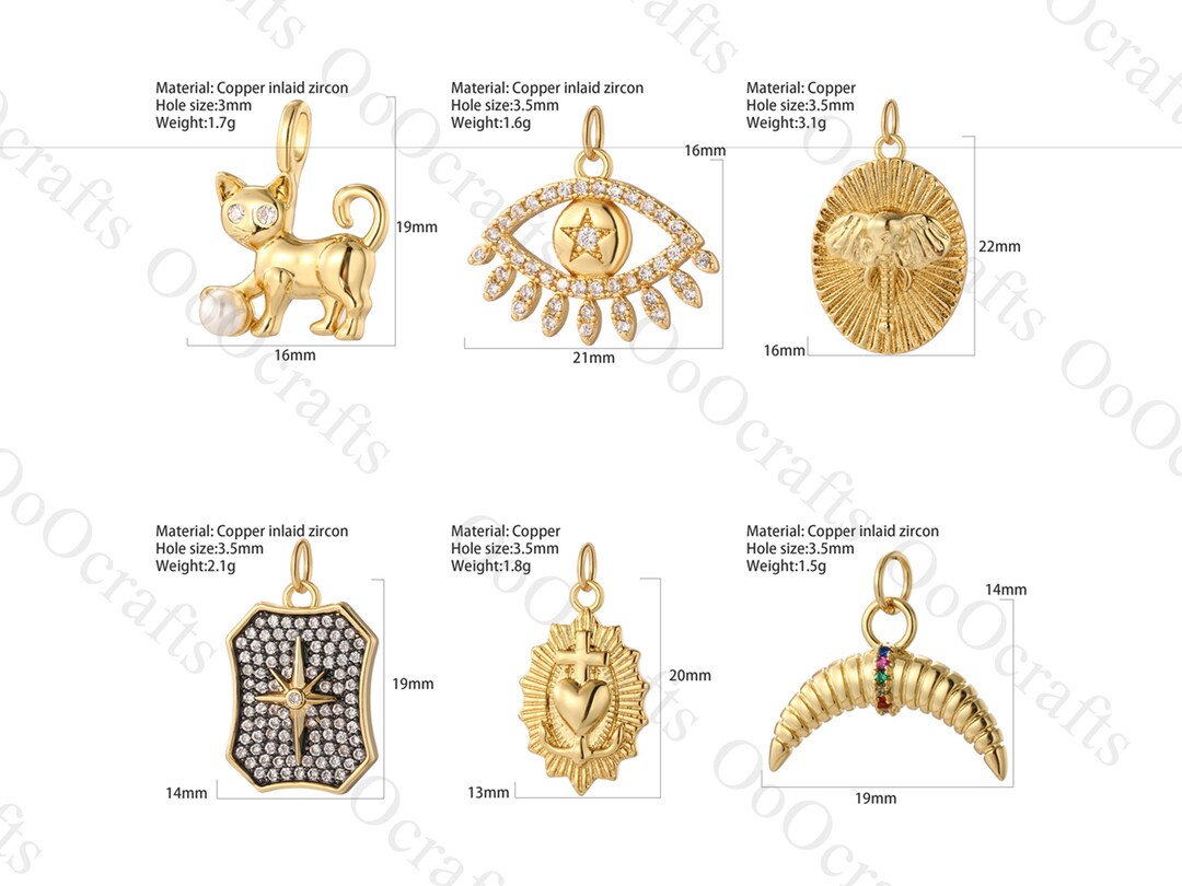 Gold Cat Evil Eye Elephant Croissant Sun Heart Charm Pendant - Etsy