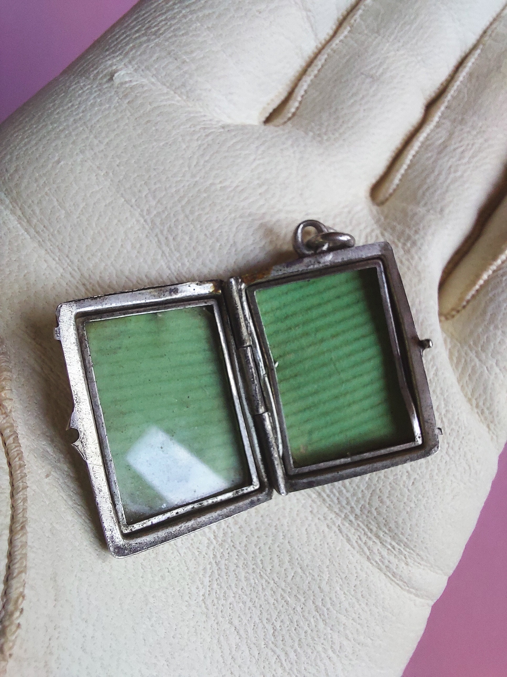 Victorian Silver Book Shaped Locket With Glass and Shield Emblem ...