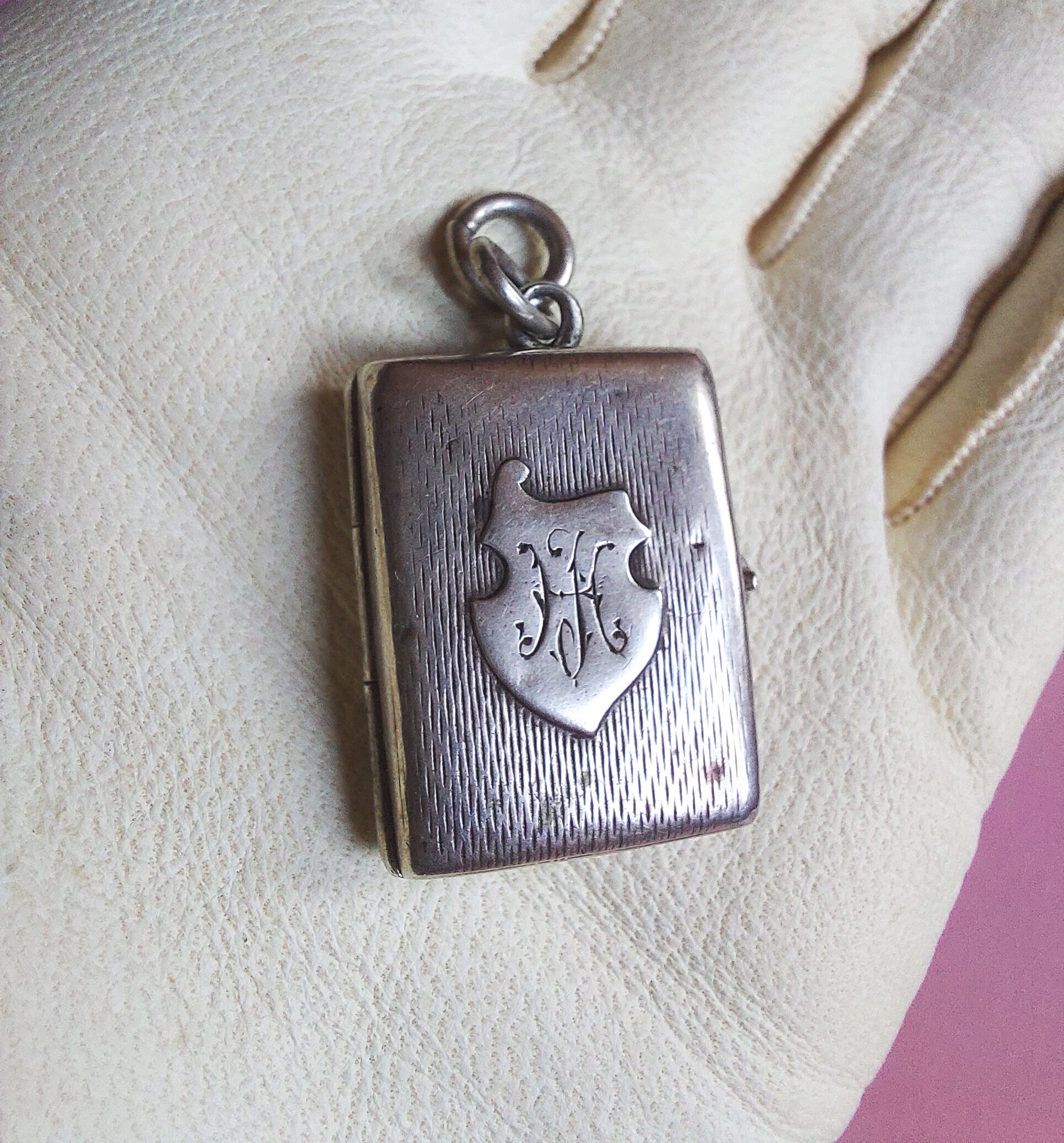 Victorian Silver Book Shaped Locket With Glass and Shield Emblem ...