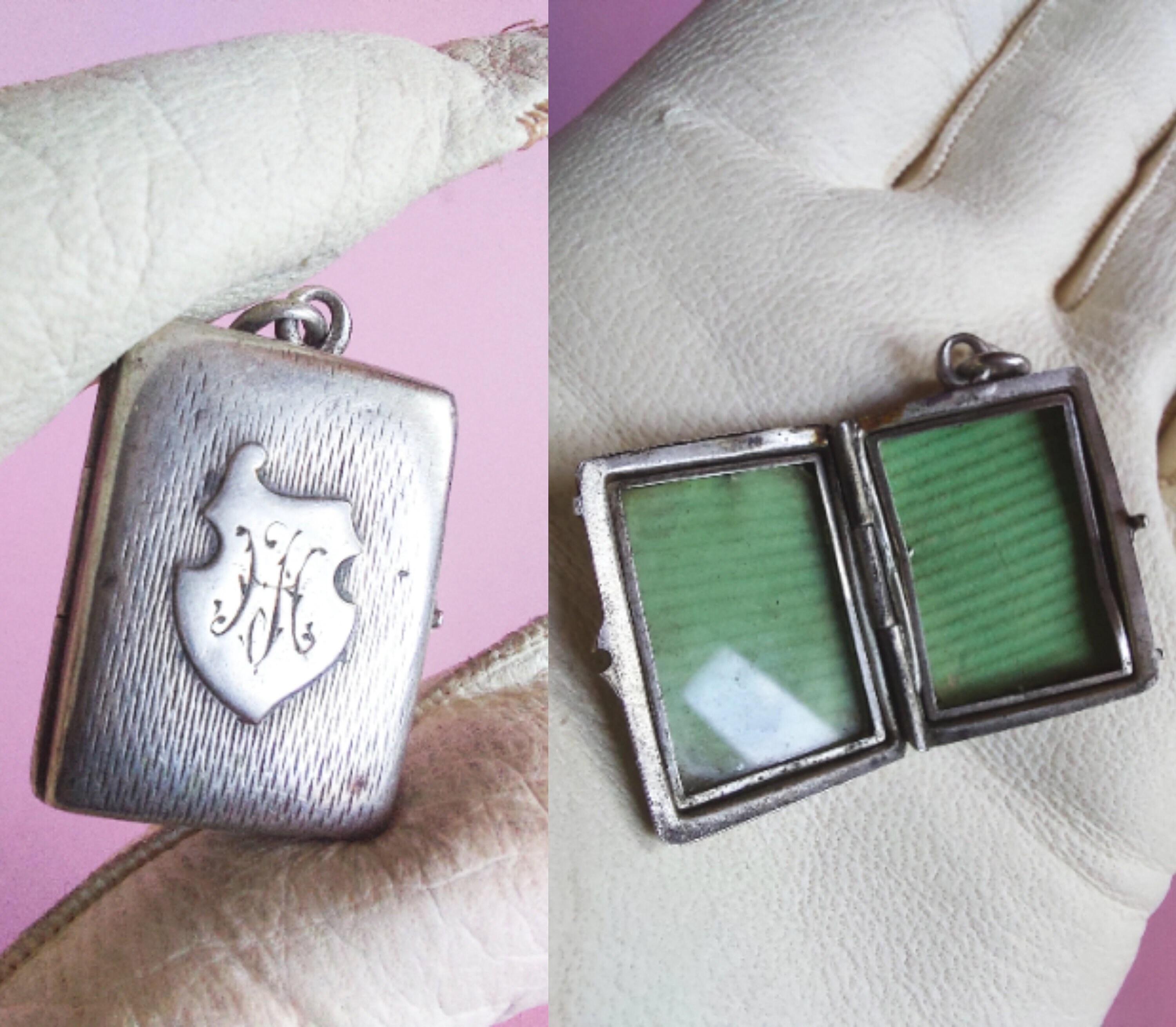 Victorian Silver Book Shaped Locket With Glass and Shield Emblem ...