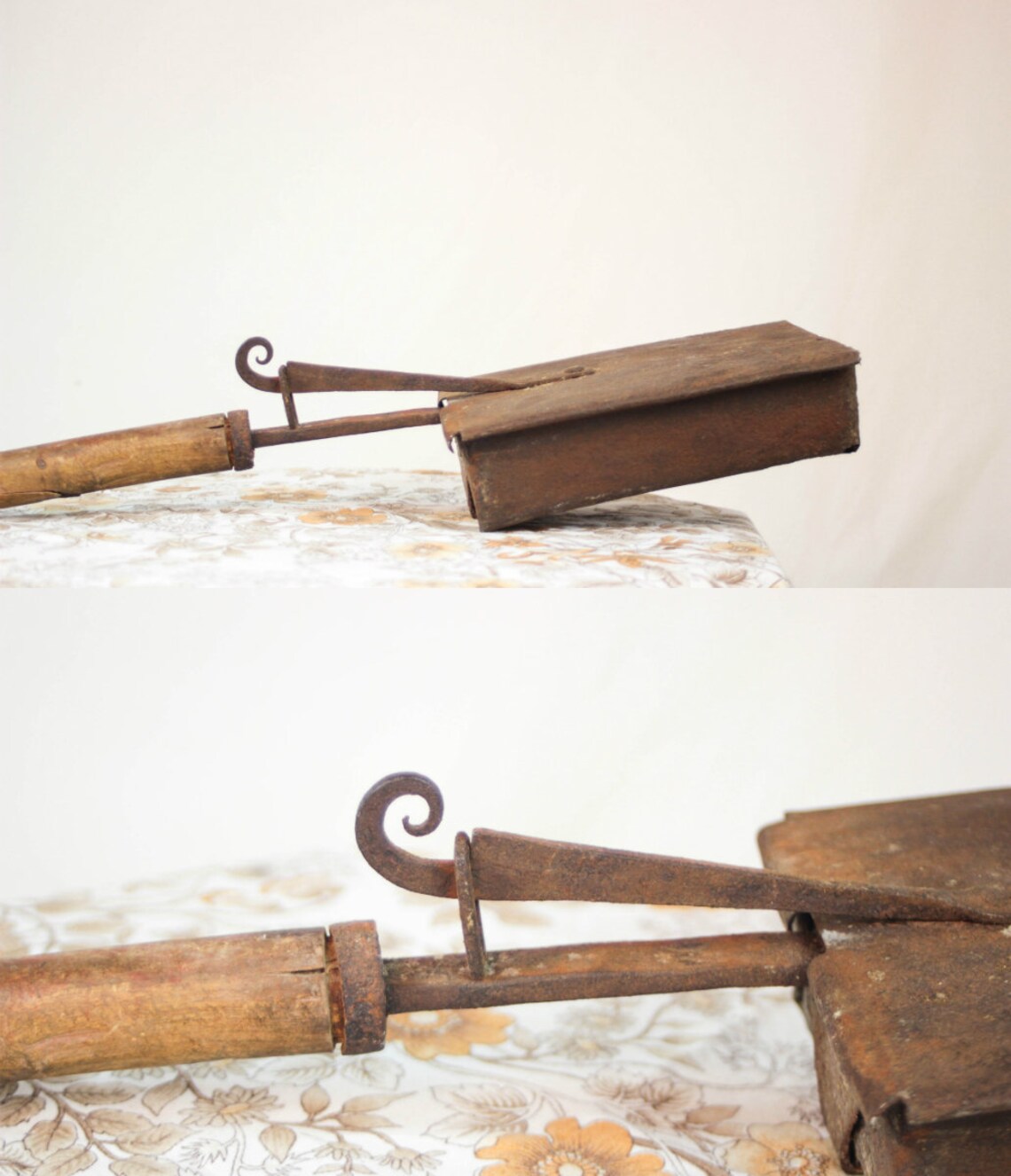 Antique Ember Carrier on a Wooden Handle Rustic Home Tools Historic ...