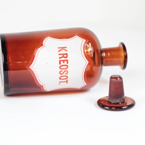 Vintage Kreosot Pharmacy Bottle Brown Glass Jar Hexagonal Lid Swiss ...