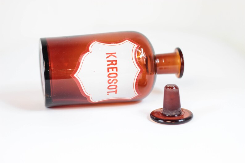 Vintage Kreosot Pharmacy Bottle Brown Glass Jar Hexagonal Lid Swiss ...
