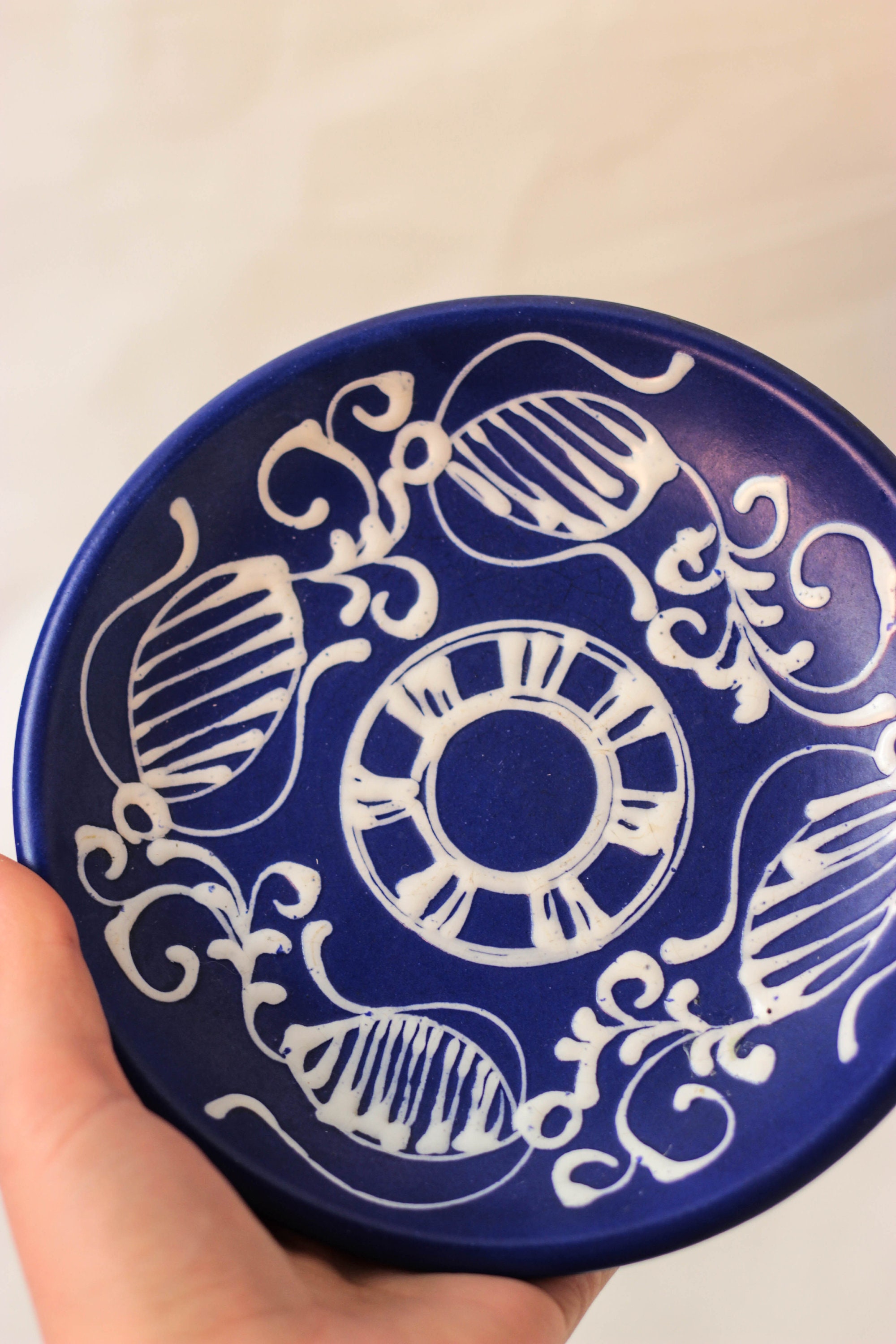 Rare Vintage Blue and White Hanging Plate Royal Blue Signed Free Hand ...