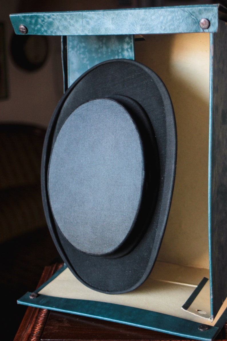 Antique Black Silk Top Hat in Original Box Collapsible Cylinder Opera ...