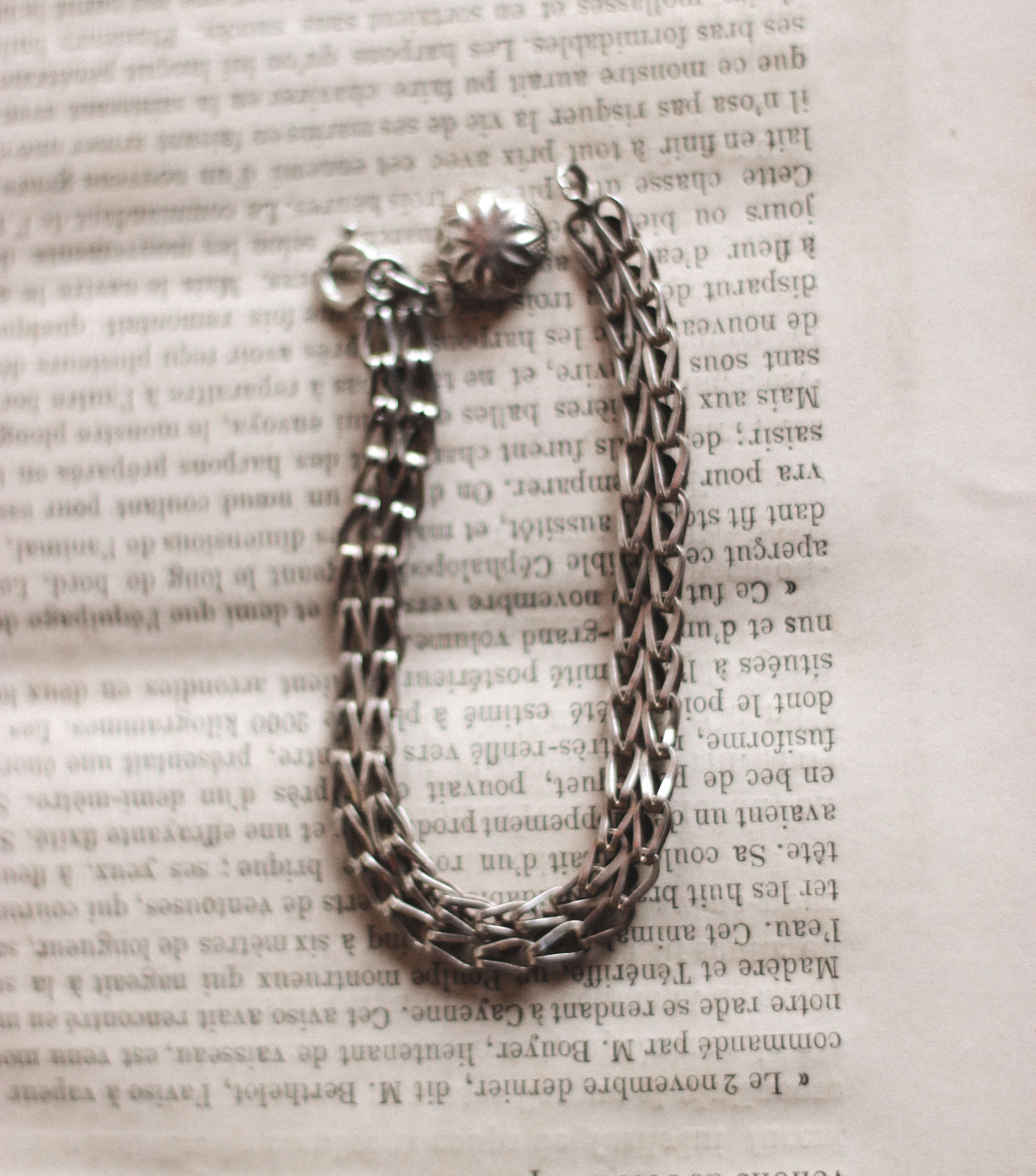 Antique French Silver Slinky Bracelet With Ball Charm and Rose Gold ...