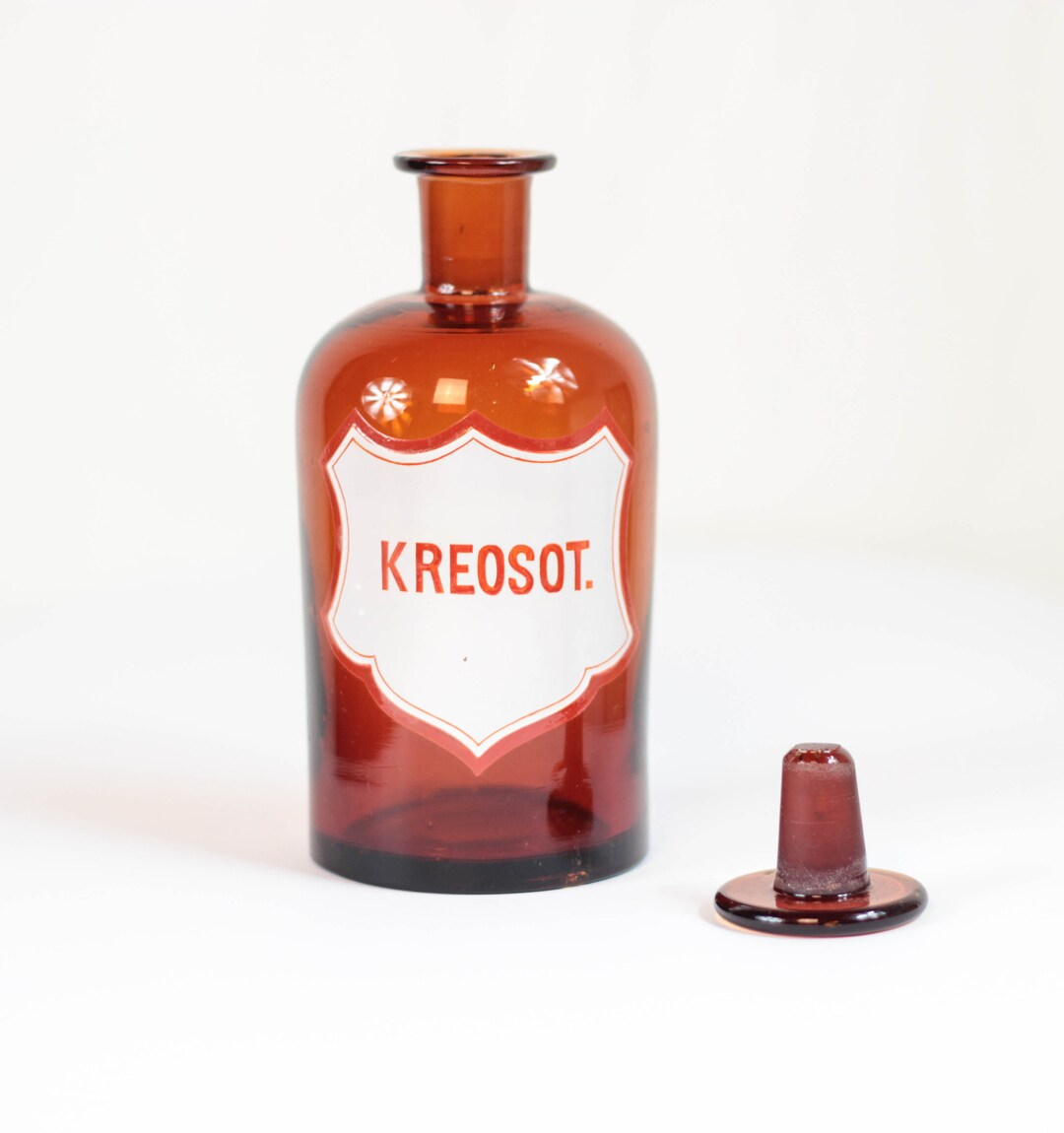 Vintage Kreosot Pharmacy Bottle Brown Glass Jar Hexagonal Lid Swiss ...
