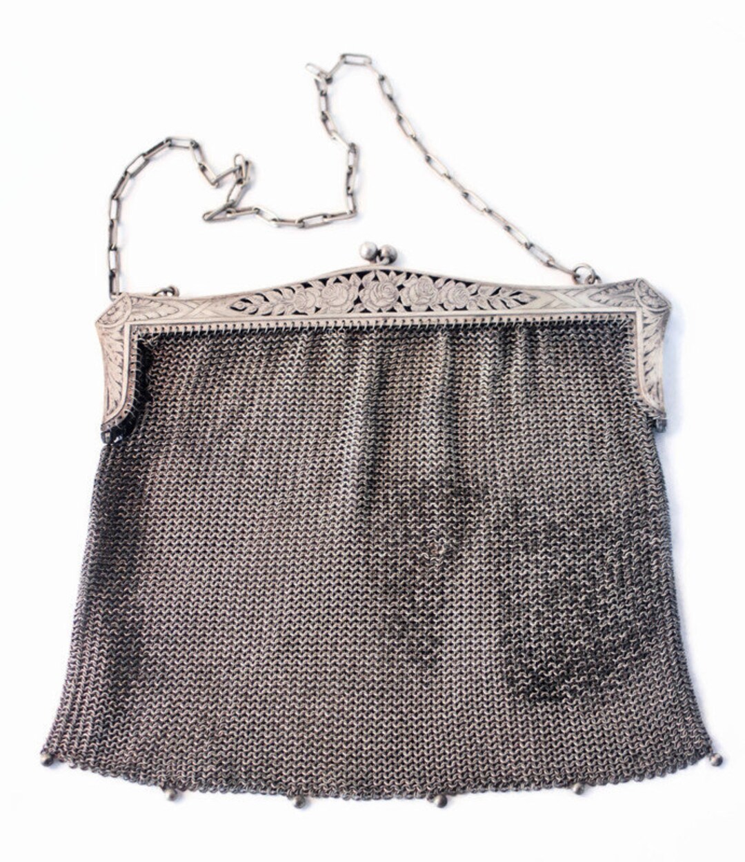 Antique Mesh Purse Edwardian Chainmail Bag Wrist Bag Chiseled Rose ...