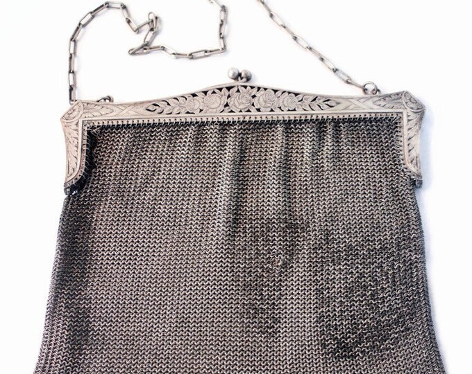 Antique Mesh Purse Edwardian Chainmail Bag Wrist Bag Chiseled Rose ...