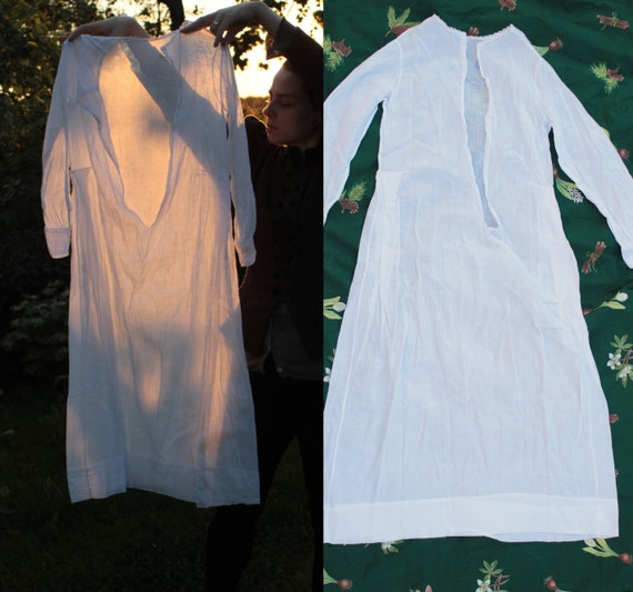 Antique Edwardian long white cotton robe underdress o… - Gem