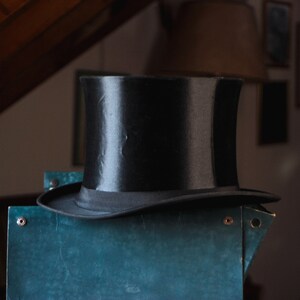 Antique Black Silk Top Hat in Original Box Collapsible Cylinder Opera ...