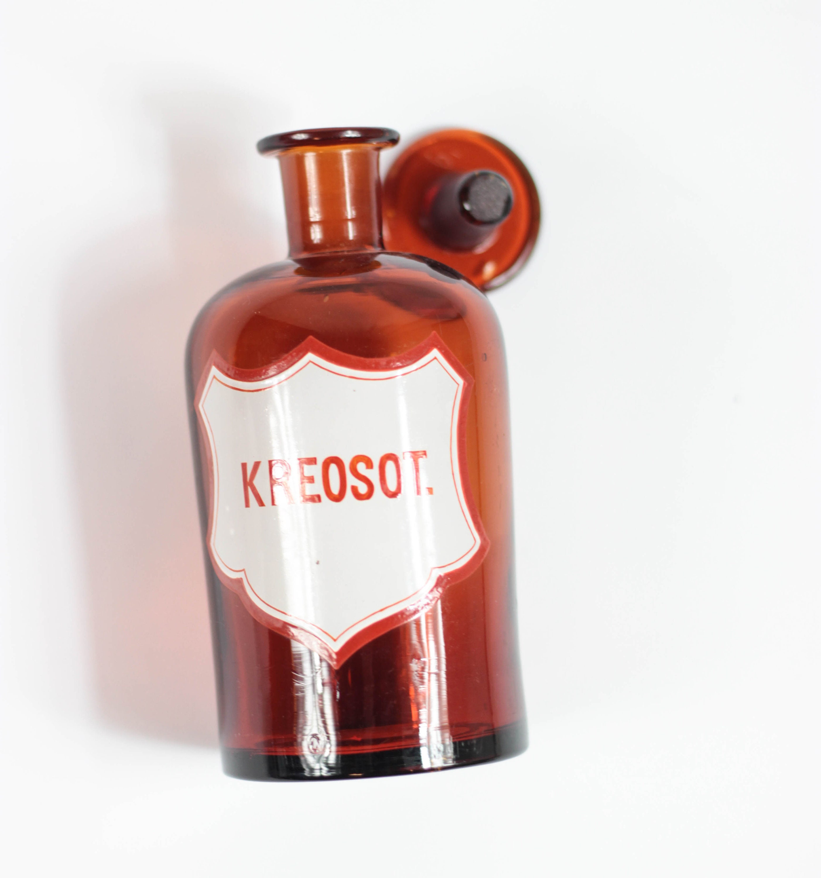 Vintage Kreosot Pharmacy Bottle Brown Glass Jar Hexagonal Lid Swiss ...