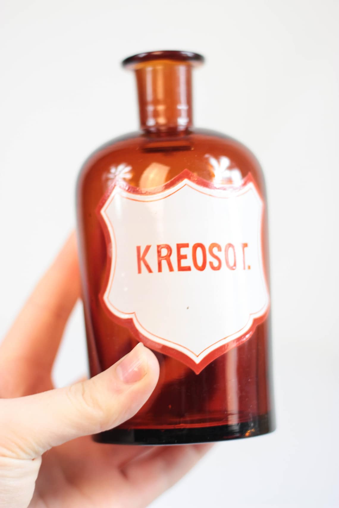 Vintage Kreosot Pharmacy Bottle Brown Glass Jar Hexagonal Lid Swiss ...