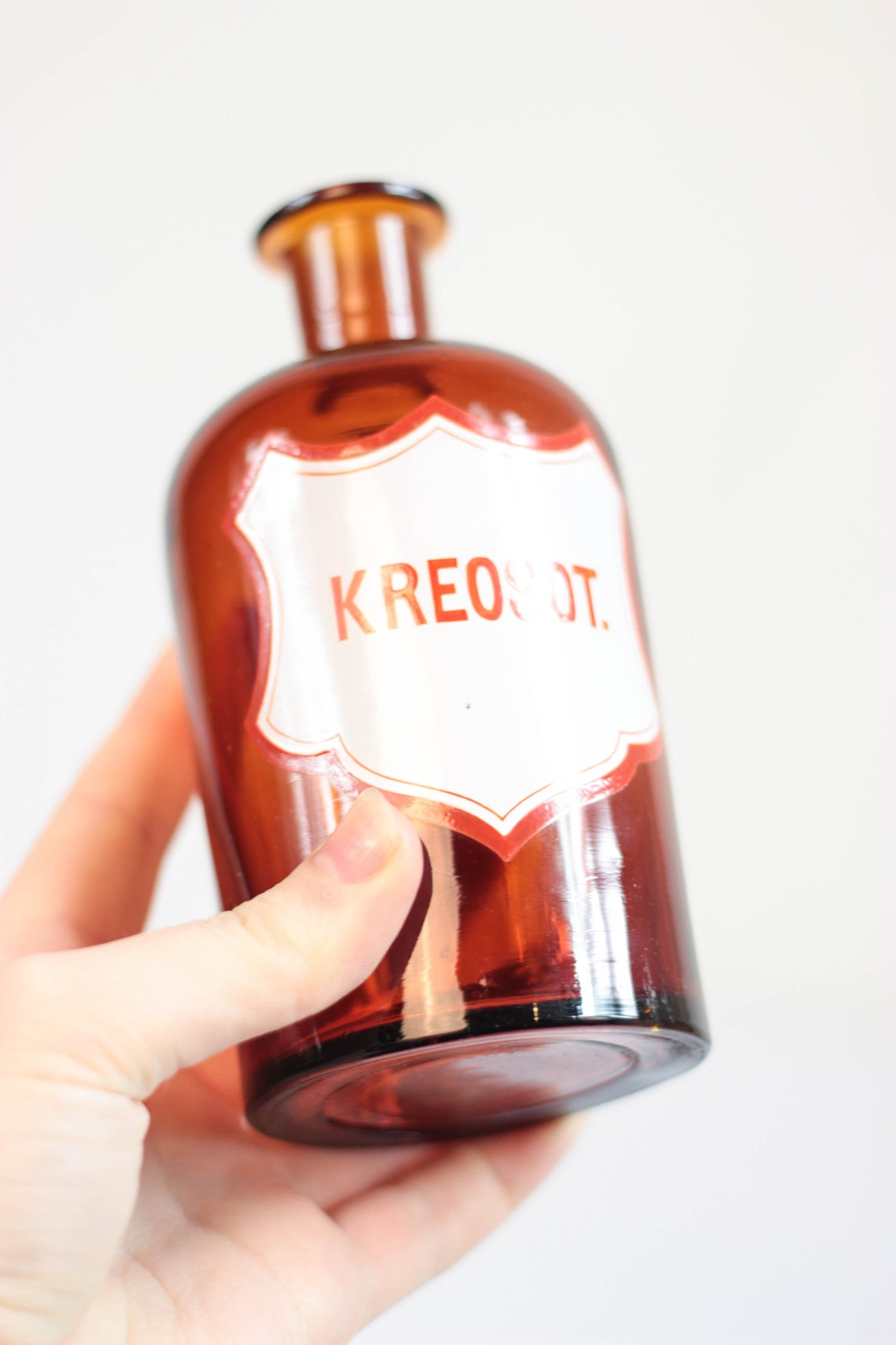 Vintage Kreosot Pharmacy Bottle Brown Glass Jar Hexagonal Lid Swiss ...