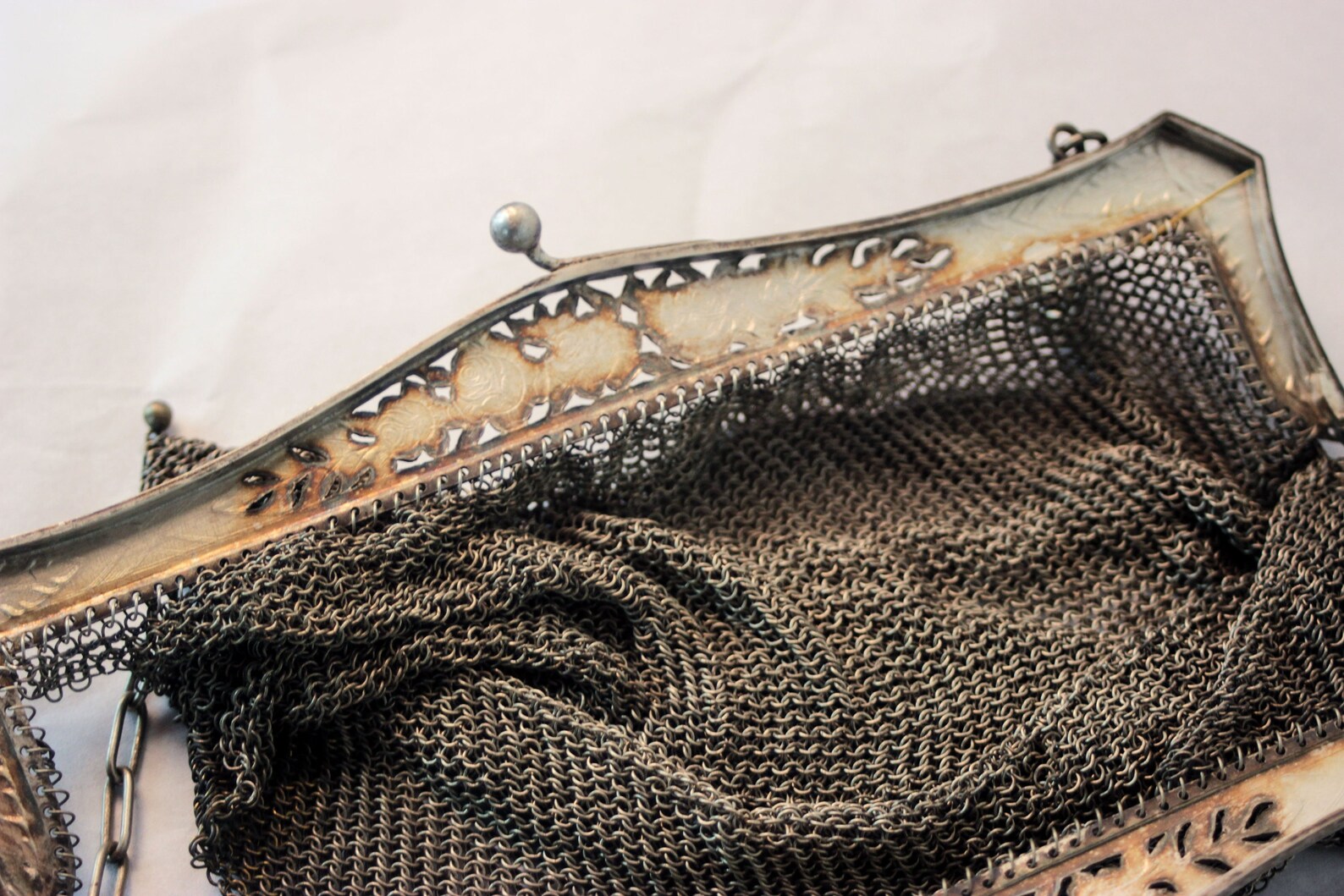 Antique Mesh Purse Edwardian Chainmail Bag Wrist Bag Chiseled Rose ...