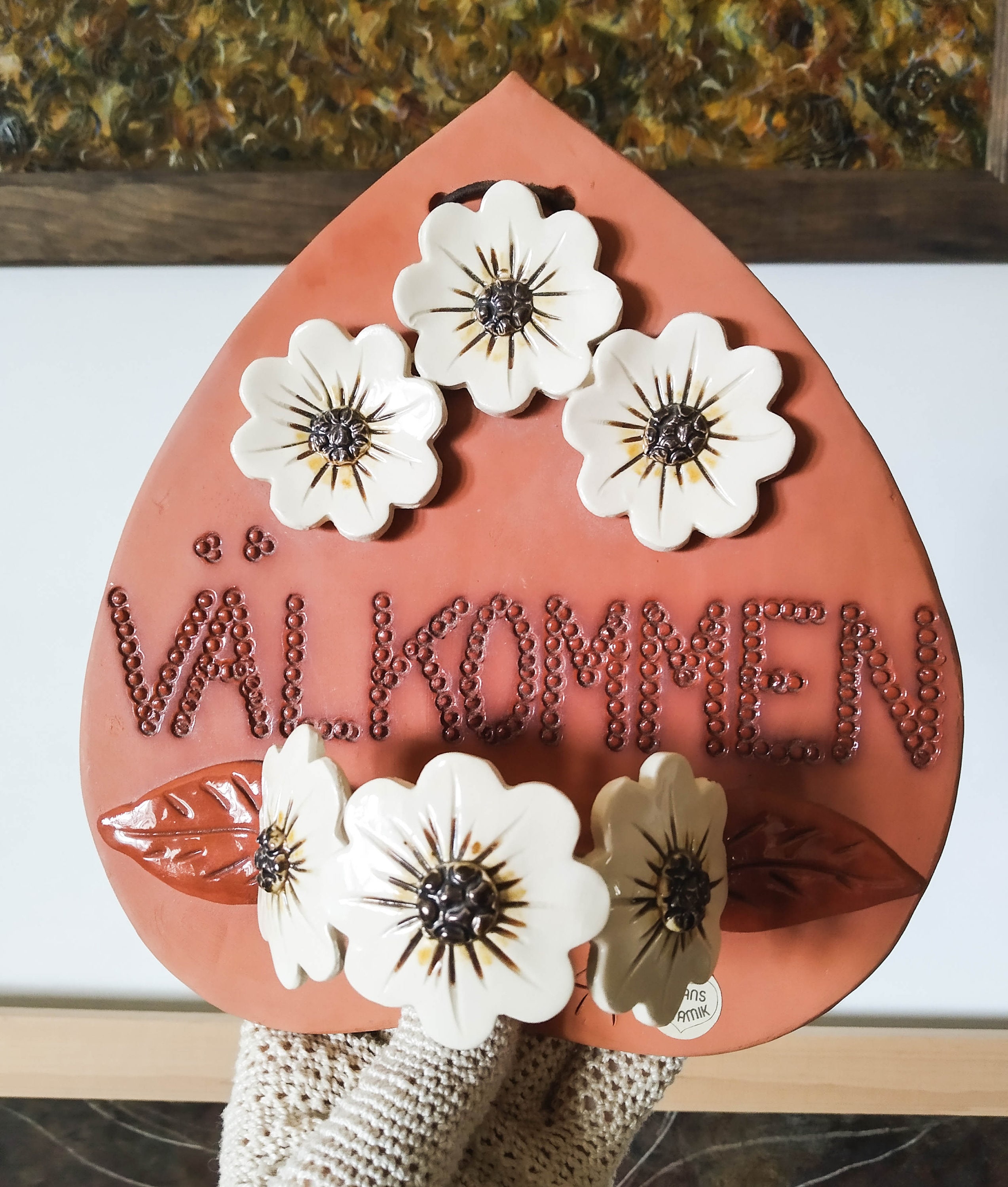 Mid Century Swedish Välkommen Sign Welcome Home Sign Ceramic Floral ...