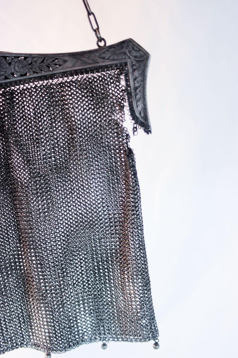 Antique Mesh Purse Edwardian Chainmail Bag Wrist Bag Chiseled Rose ...