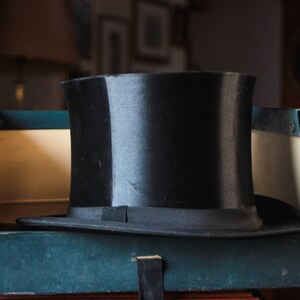 Antique Black Silk Top Hat in Original Box Collapsible Cylinder Opera ...