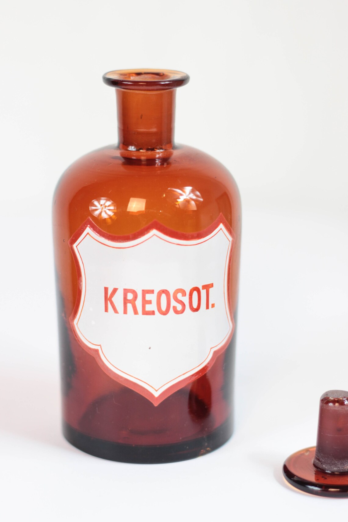Vintage Kreosot Pharmacy Bottle Brown Glass Jar Hexagonal Lid Swiss ...