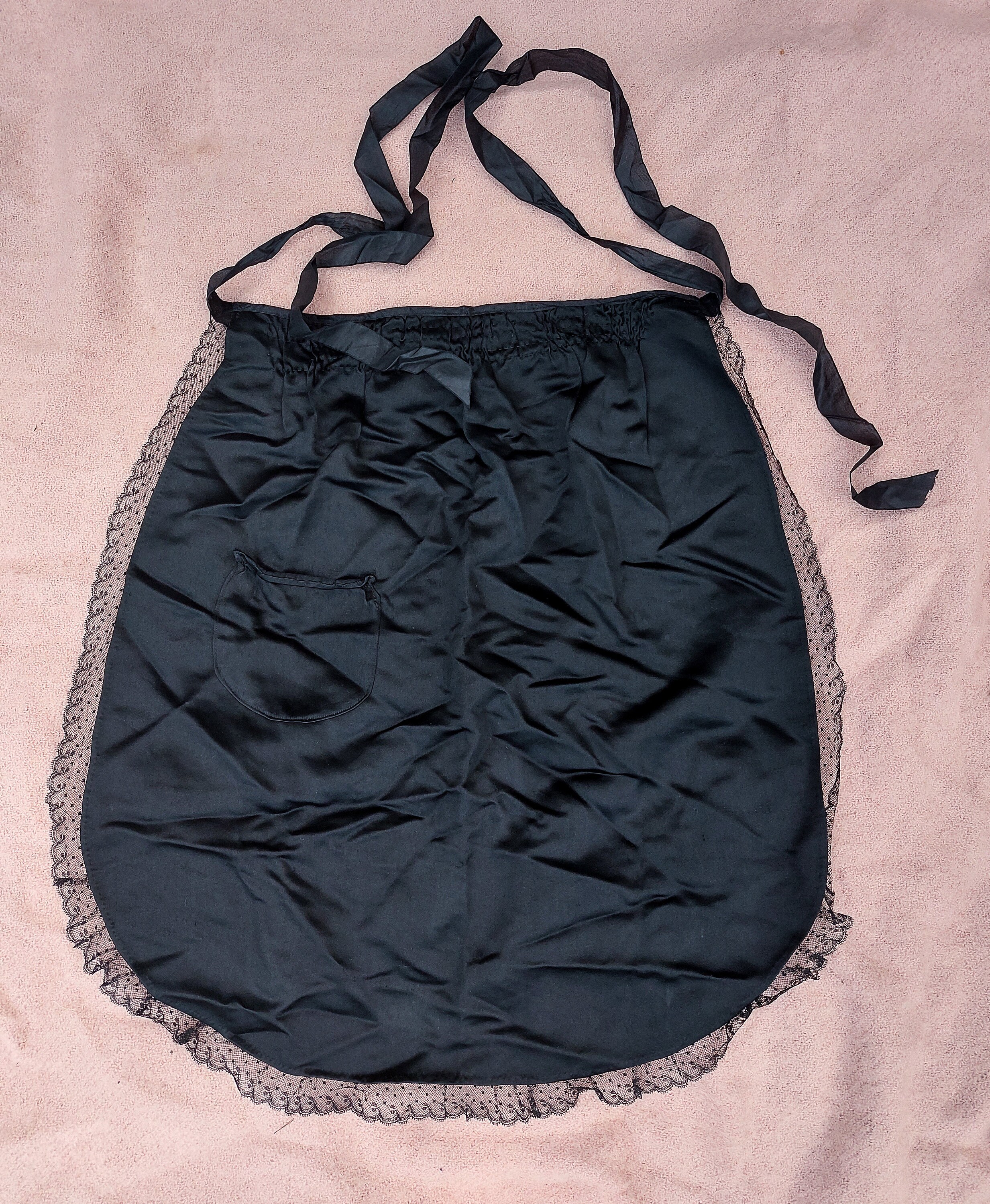 1800s Antique Victorian Apron in Black Silk Satin Costume Study, Swiss ...