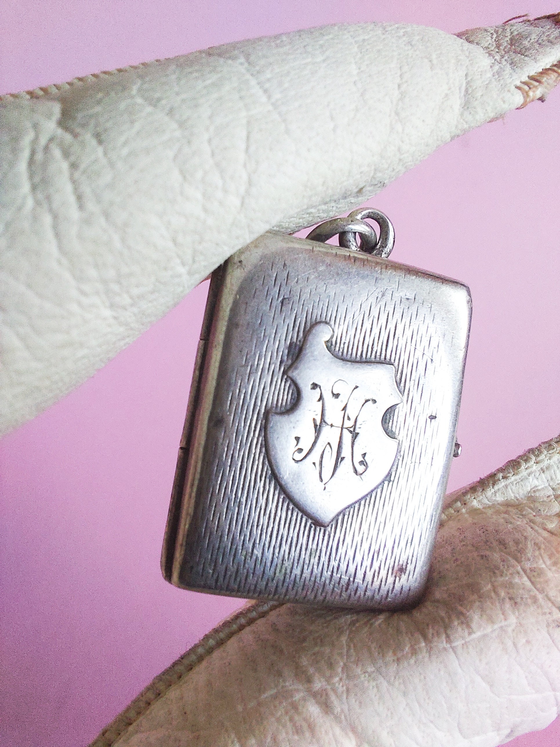 Victorian Silver Book Shaped Locket With Glass and Shield Emblem ...