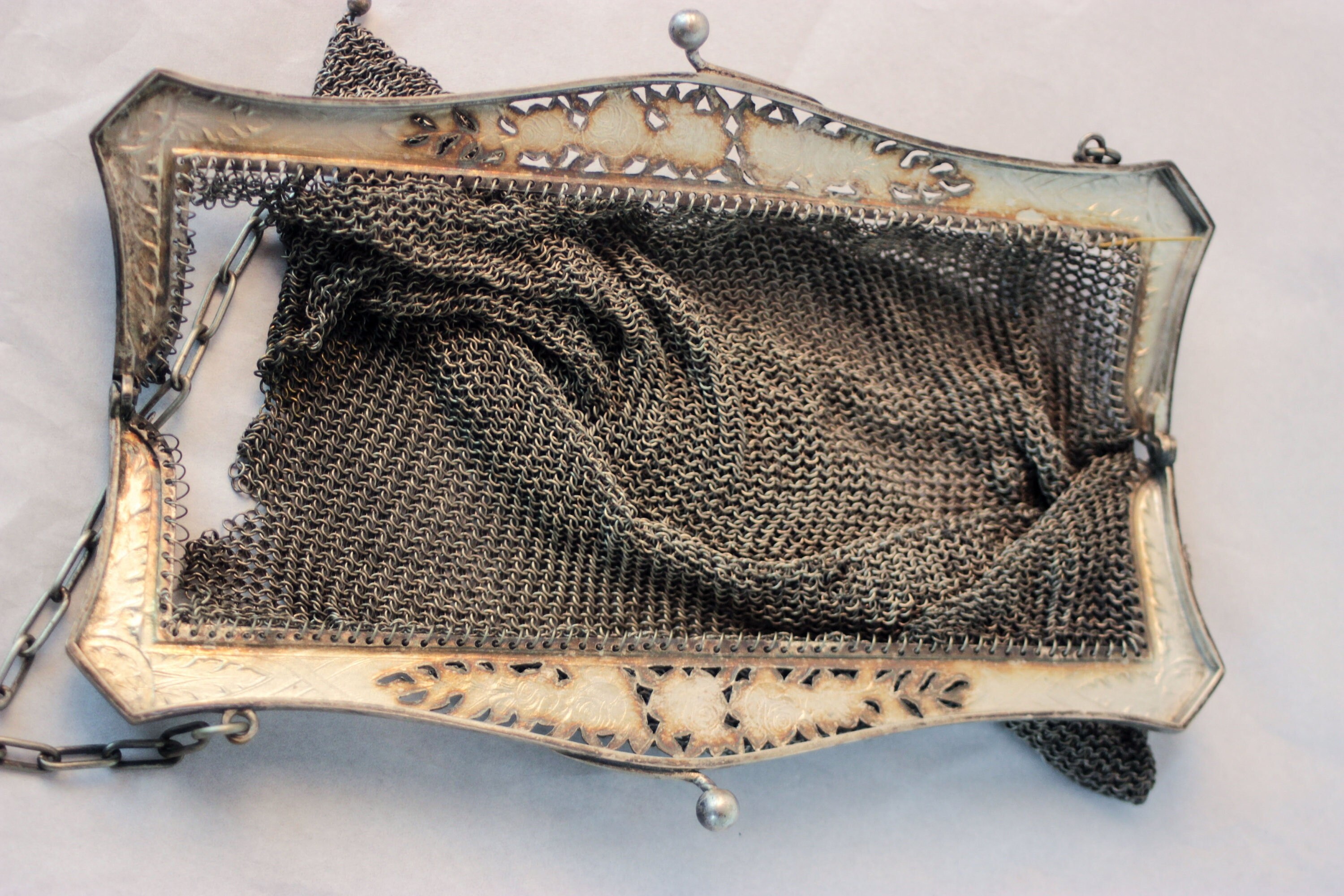 Antique Mesh Purse Edwardian Chainmail Bag Wrist Bag Chiseled Rose ...