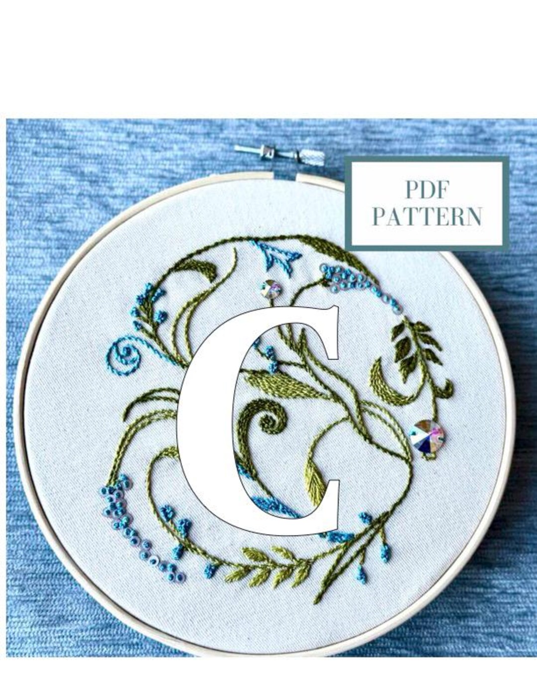 Wisteria Embroidery, Floral Embroidery, Letter "c" Embroidery, PDF ...