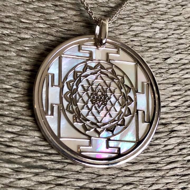 Sri Yantra in 925 silver and white mother of pearl background | Etsy