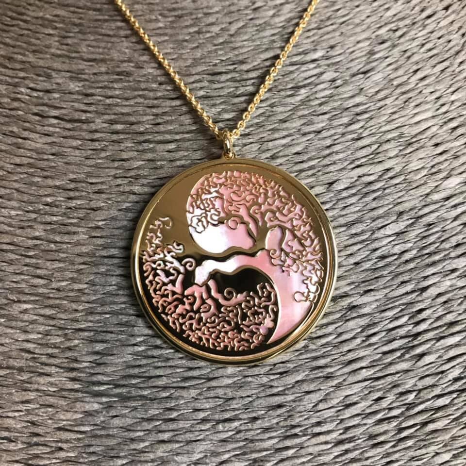 Tao Tree of Life in 24 carat gold on 925 silver and rose | Etsy