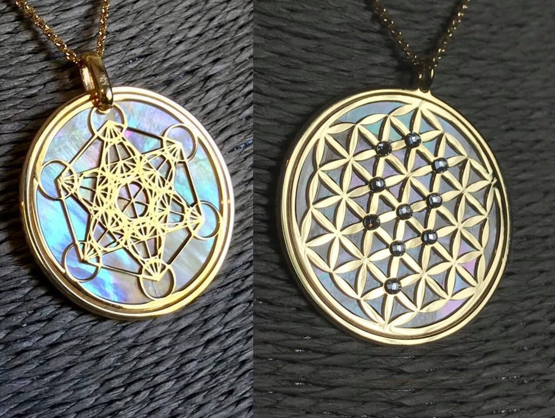 Metatron and Flower of Life, Double Face in 24 Carat Gold on 925 Silver ...